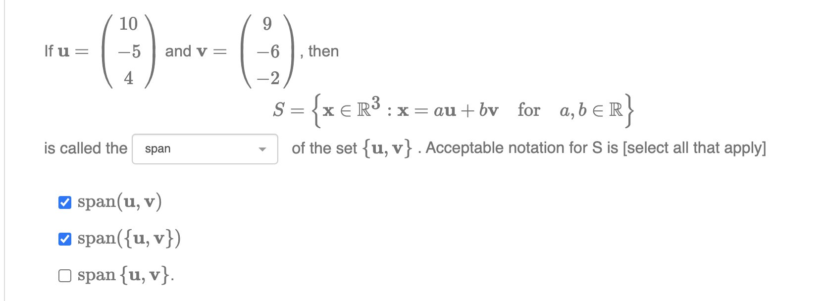 Solved The span of {u,v} is a plane in R3. Using | Chegg.com
