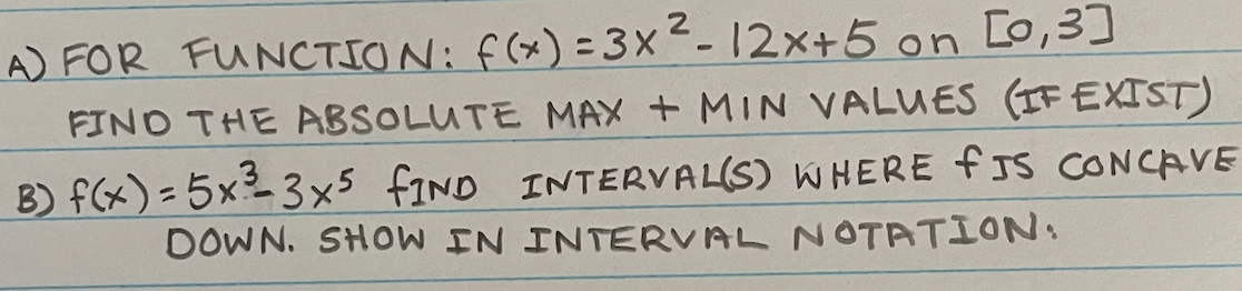 Solved A) FOR FUNCTION: f(x)=3x2−12x+5 on [0,3] FIND THE | Chegg.com