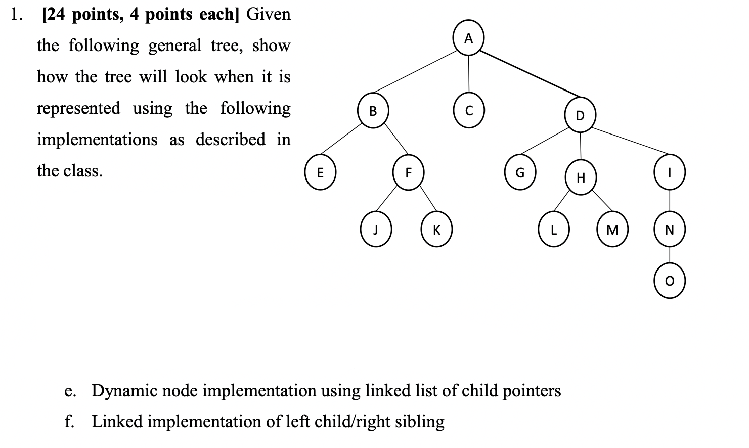Solved 1. [24 points, 4 points each] Given the following | Chegg.com