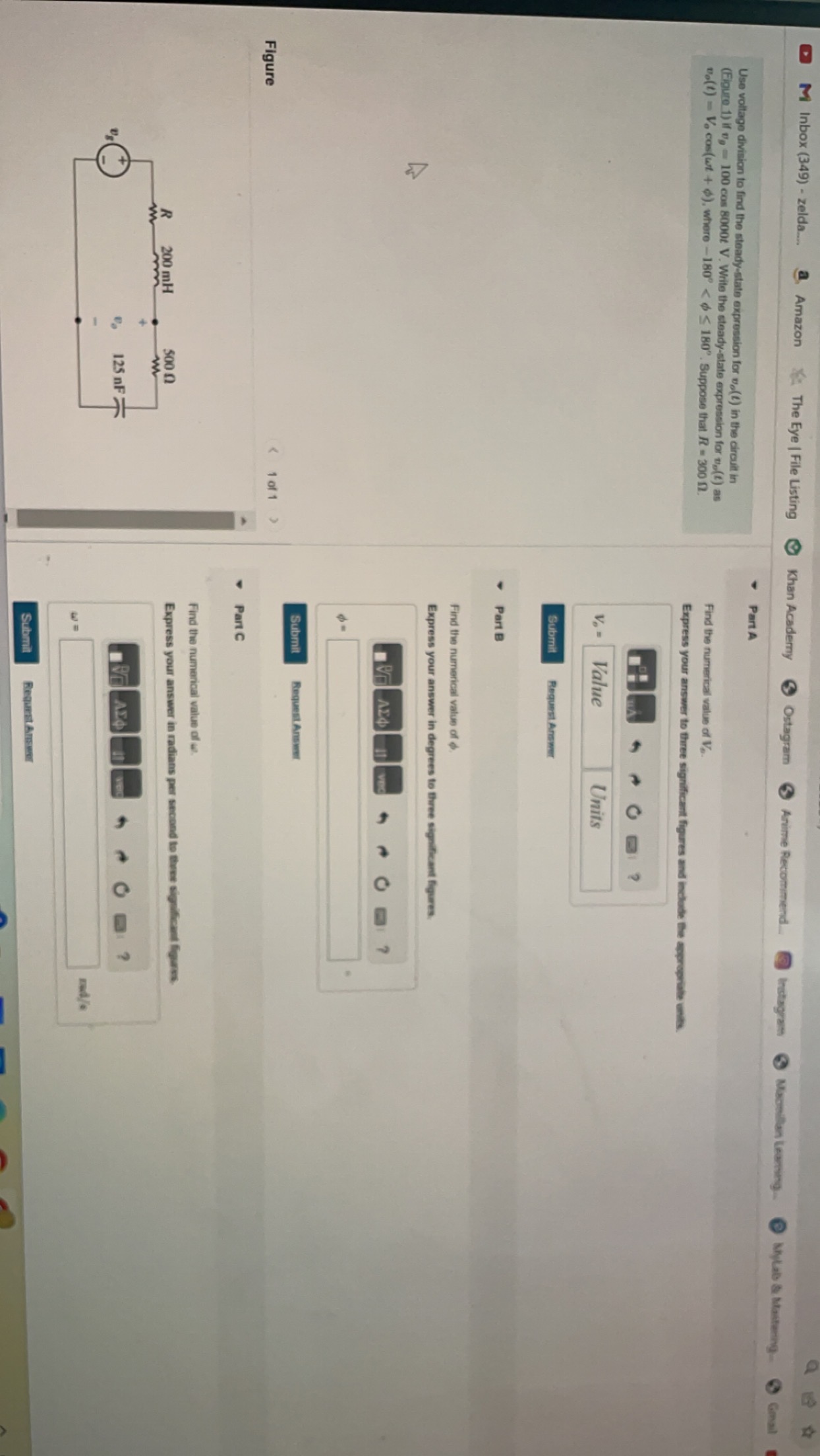 Solved Use voltage division to find the steady-state | Chegg.com