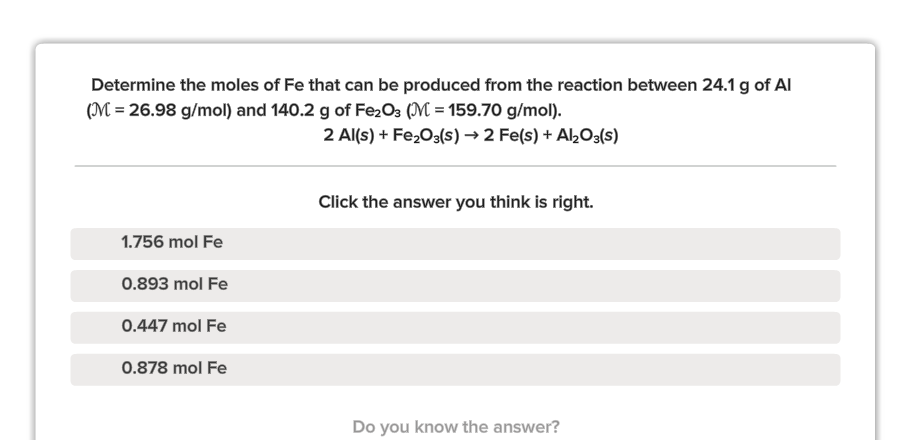 Solved Determine the moles of Fe that can be produced from | Chegg.com