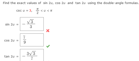 Solved Find the exact values of sin2u,cos2u and tan2u using | Chegg.com