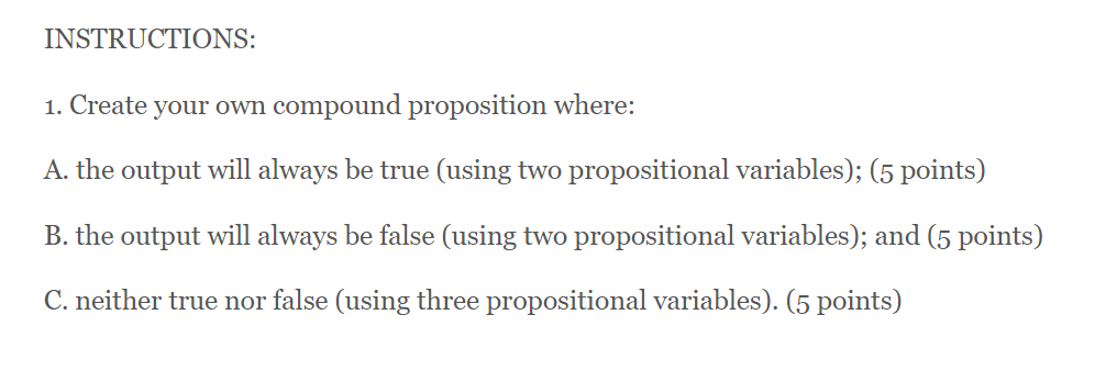 Solved INSTRUCTIONS: 1. Create your own compound proposition | Chegg.com
