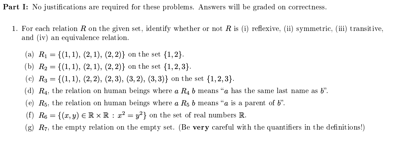 Solved Part I: No ﻿justifications are required for these | Chegg.com