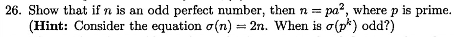 Solved 26. Show that if n is an odd perfect number, then | Chegg.com