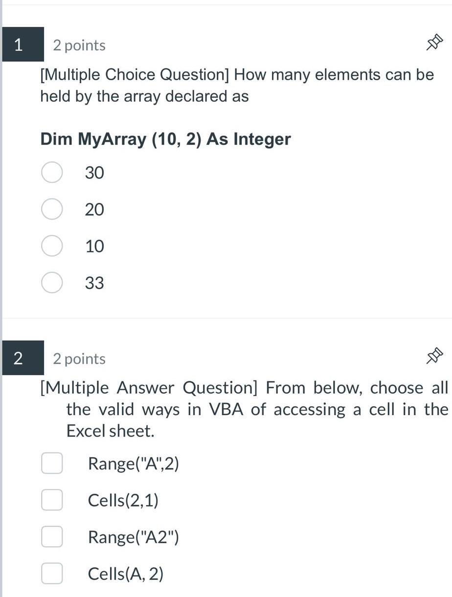Solved 2 points [Multiple Choice Question] How many elements | Chegg.com