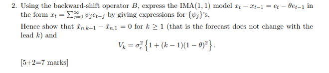 2. Using the backward-shift operator B, express the | Chegg.com