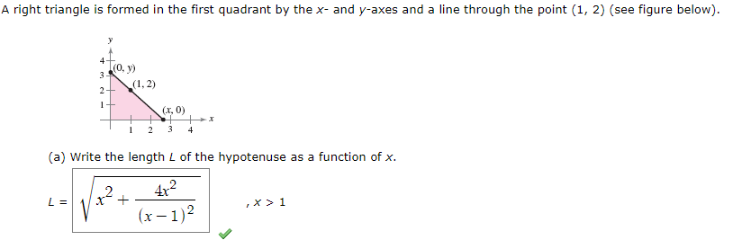 Solved A right triangle is formed in the first quadrant by | Chegg.com