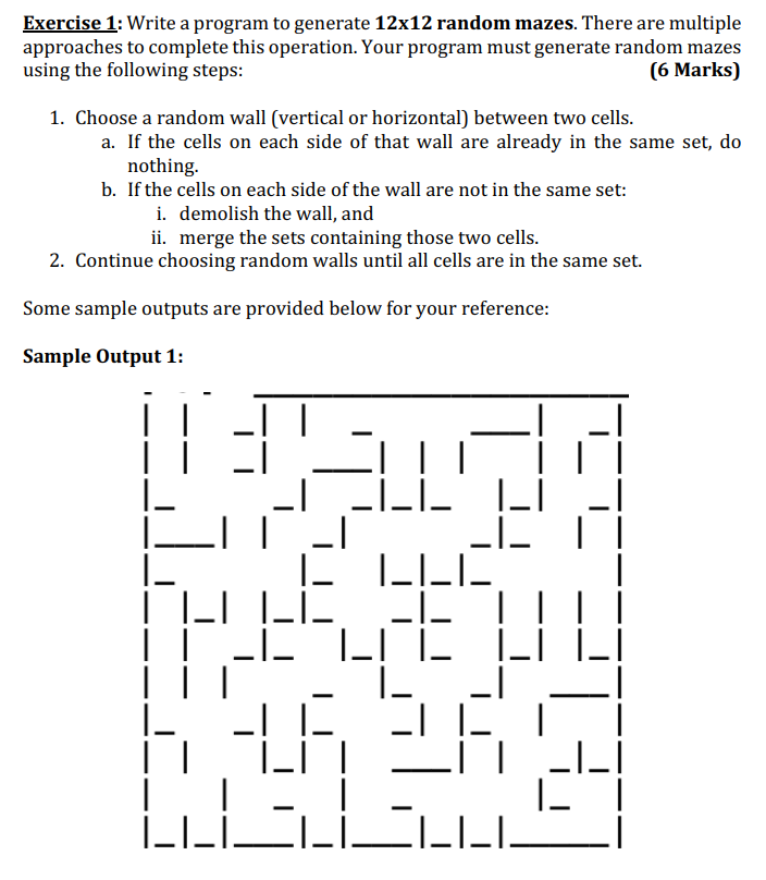 Solved Exercise 1: Write a program to generate 12x12 random | Chegg.com