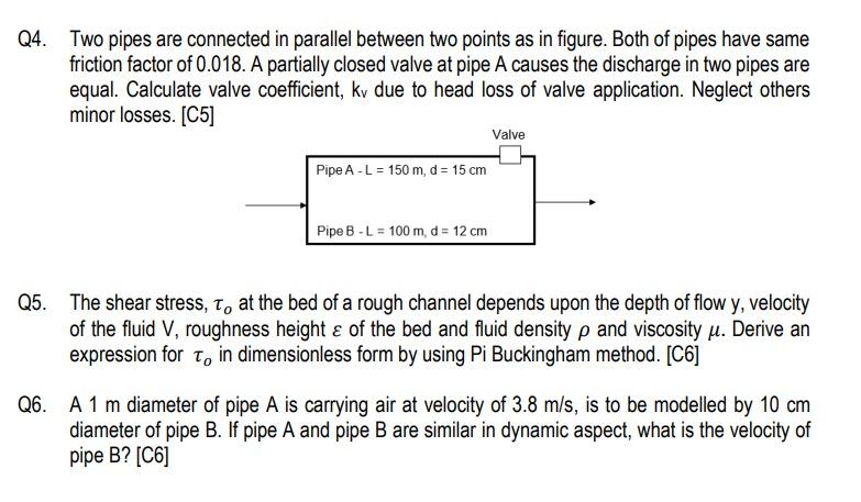 Solved Q4. Two pipes are connected in parallel between two | Chegg.com