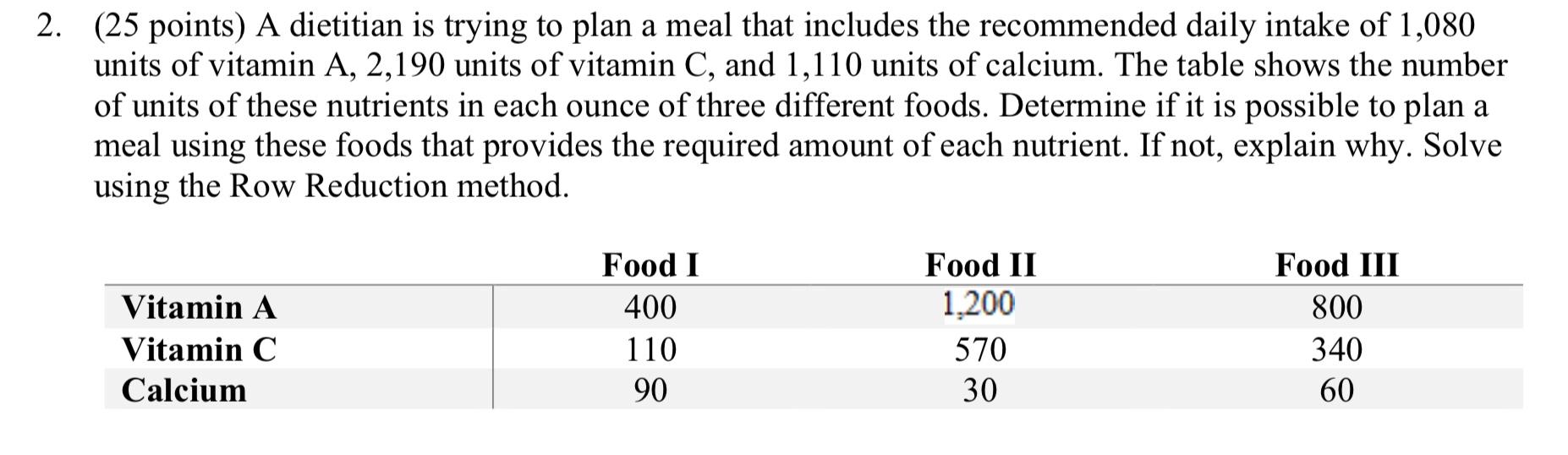 Solved (25 points) A dietitian is trying to plan a meal that | Chegg.com