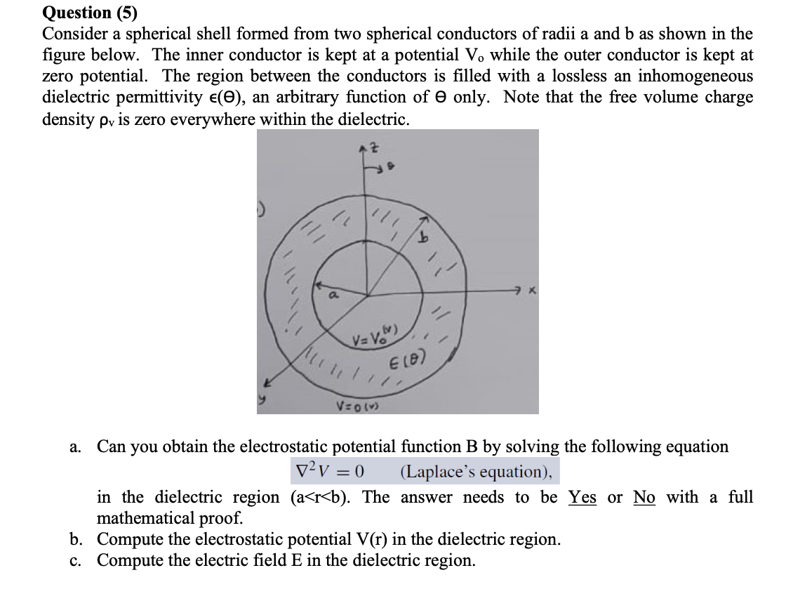 Solved Question (5) Consider a spherical shell formed from | Chegg.com