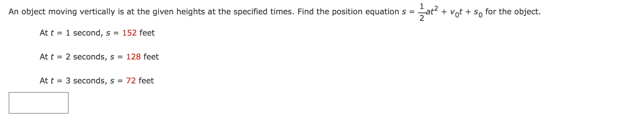 Solved 1 An object moving vertically is at the given heights | Chegg.com