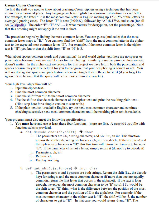 Assignment Overview The Caesar cipher is named after | Chegg.com