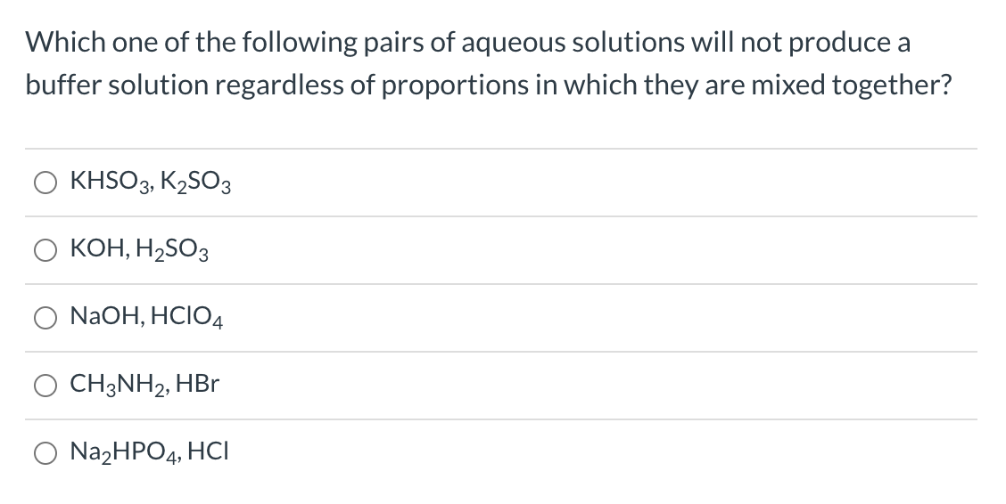 Solved Which one of the following pairs of aqueous solutions | Chegg.com