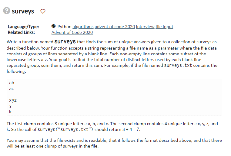 Solved Write a function named surveys that finds the sum of | Chegg.com