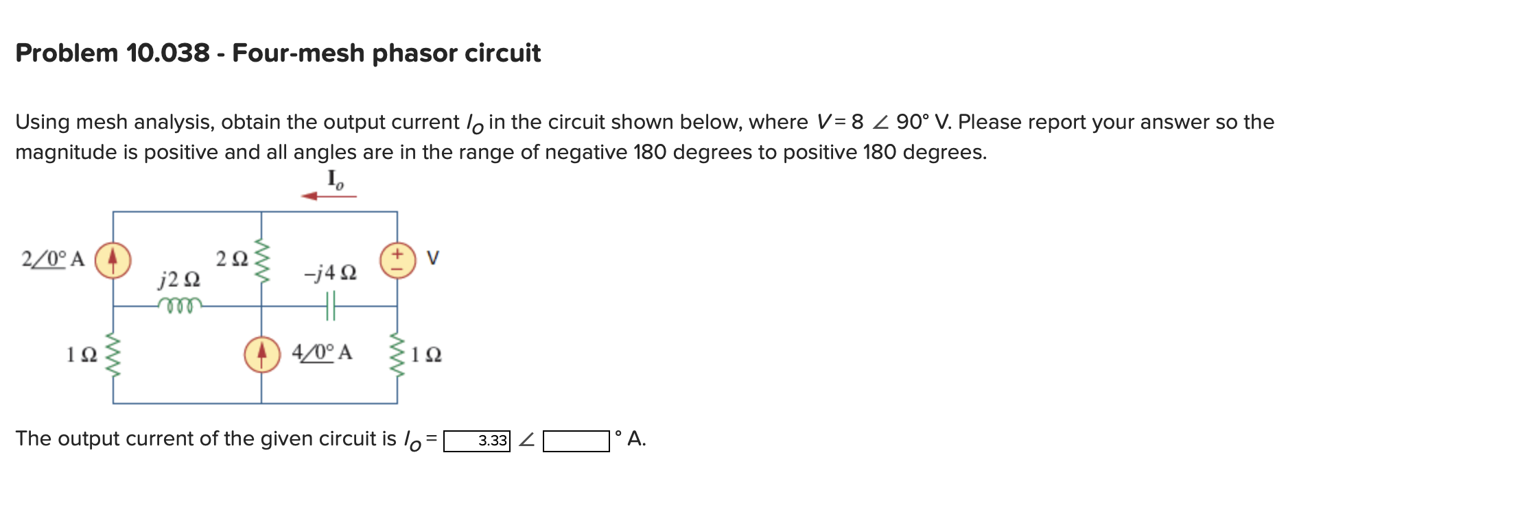 Solved Problem 10.038 - ﻿Four-mesh phasor circuitUsing mesh | Chegg.com