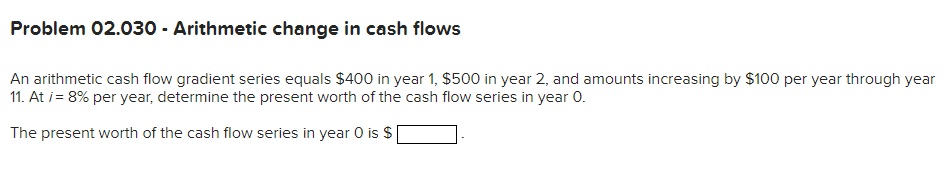 Solved Problem 02.030 - ﻿Arithmetic change in cash flowsAn | Chegg.com