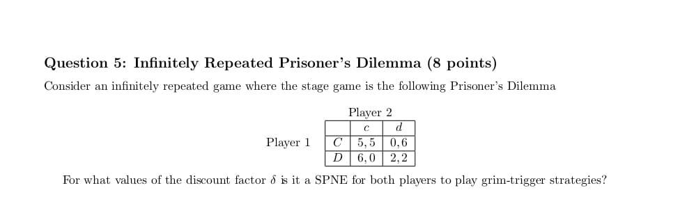 Solved Question 5: Infinitely Repeated Prisoner's Dilemma (8 | Chegg.com