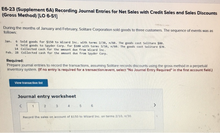 Solved E6-23 (Supplement 6A) Recording Journal Entries for | Chegg.com