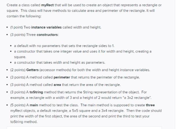 Solved Create a class called myRect that will be used to | Chegg.com