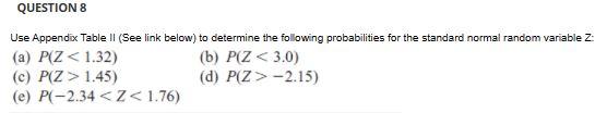 Solved QUESTION 8 Use Appendix Table II (See link below) to | Chegg.com