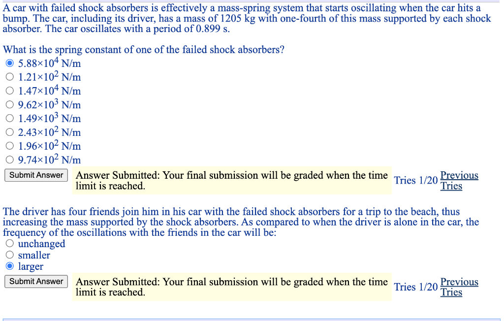 Solved A car with failed shock absorbers is effectively a | Chegg.com