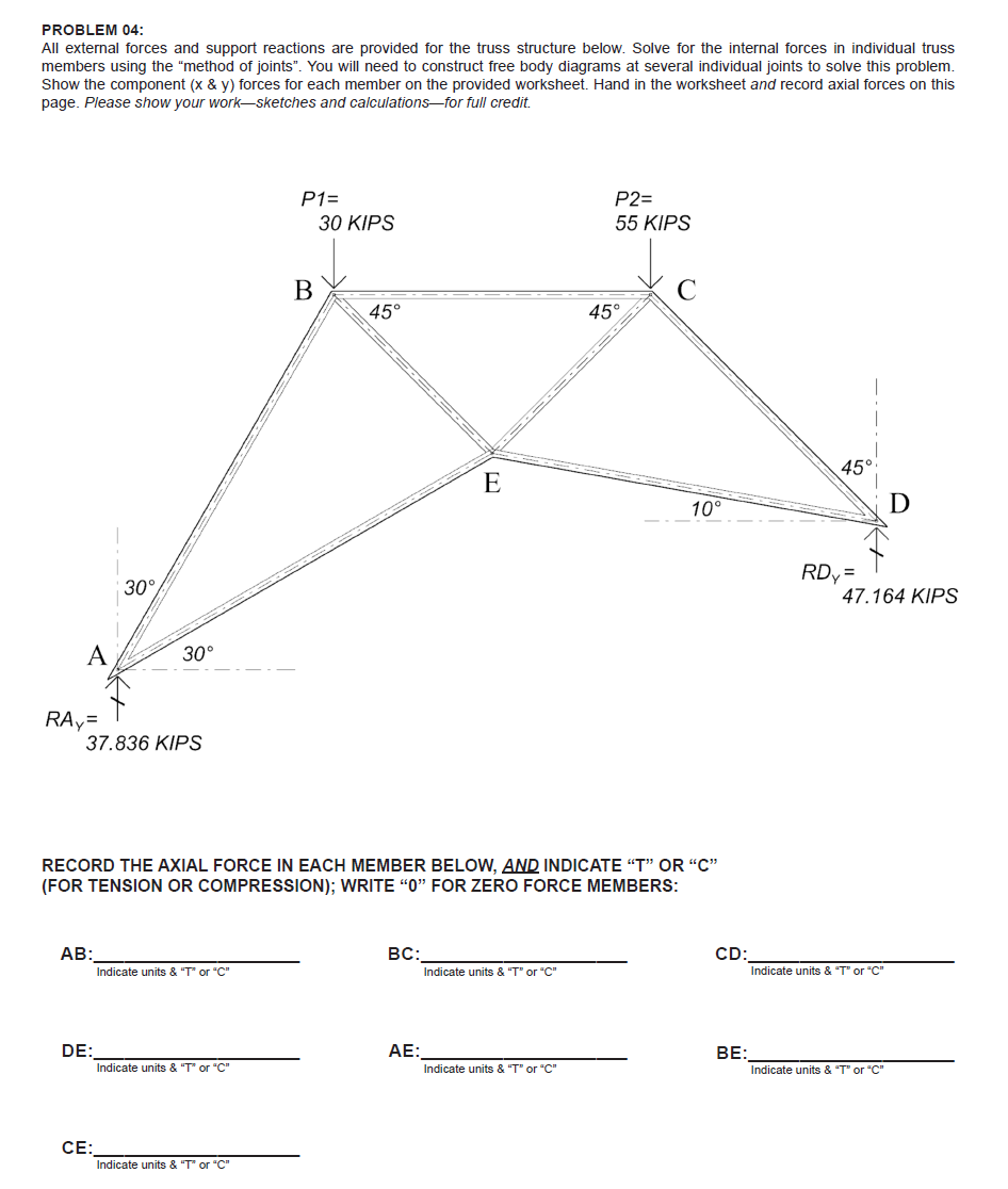 Solved PROBLEM 04: All external forces and support reactions | Chegg.com