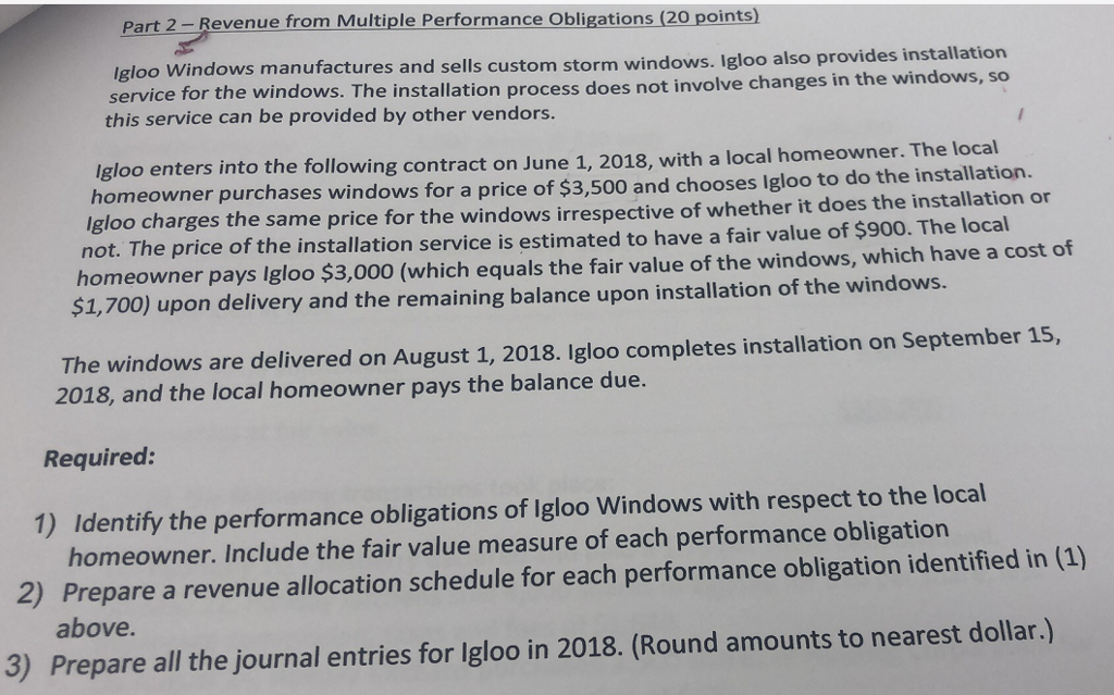 Solved Part 2 - Revenue from Multiple Performance | Chegg.com