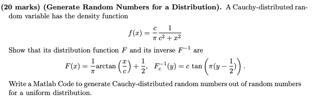 Solved с (20 marks) (Generate Random Numbers for a | Chegg.com