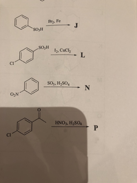Solved Br2. Fe SO3H SO3H 12, CuCh Cl SO3, H2so4 O2N HNO3, | Chegg.com