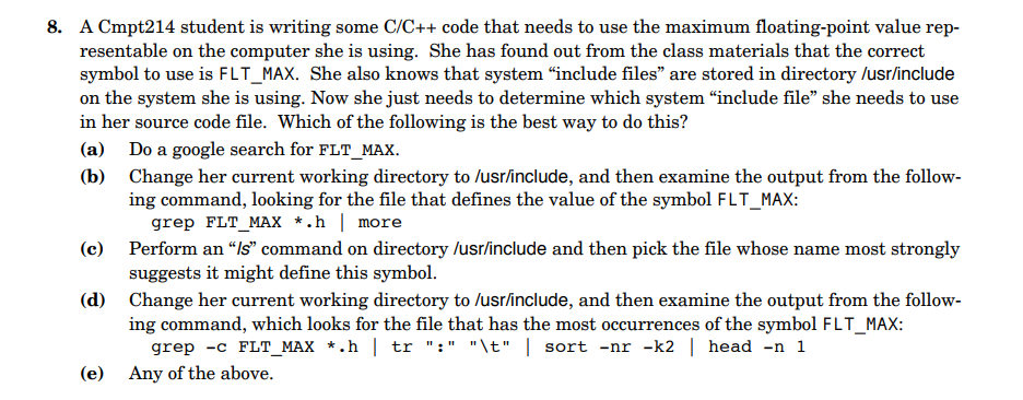 Solved 8. A Cmpt214 student is writing some \\( \\mathrm{C} | Chegg.com