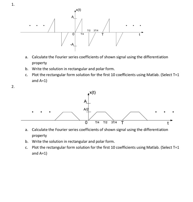 Solved 1. X(t) T/2 3T4 OT Calculate the Fourier series | Chegg.com