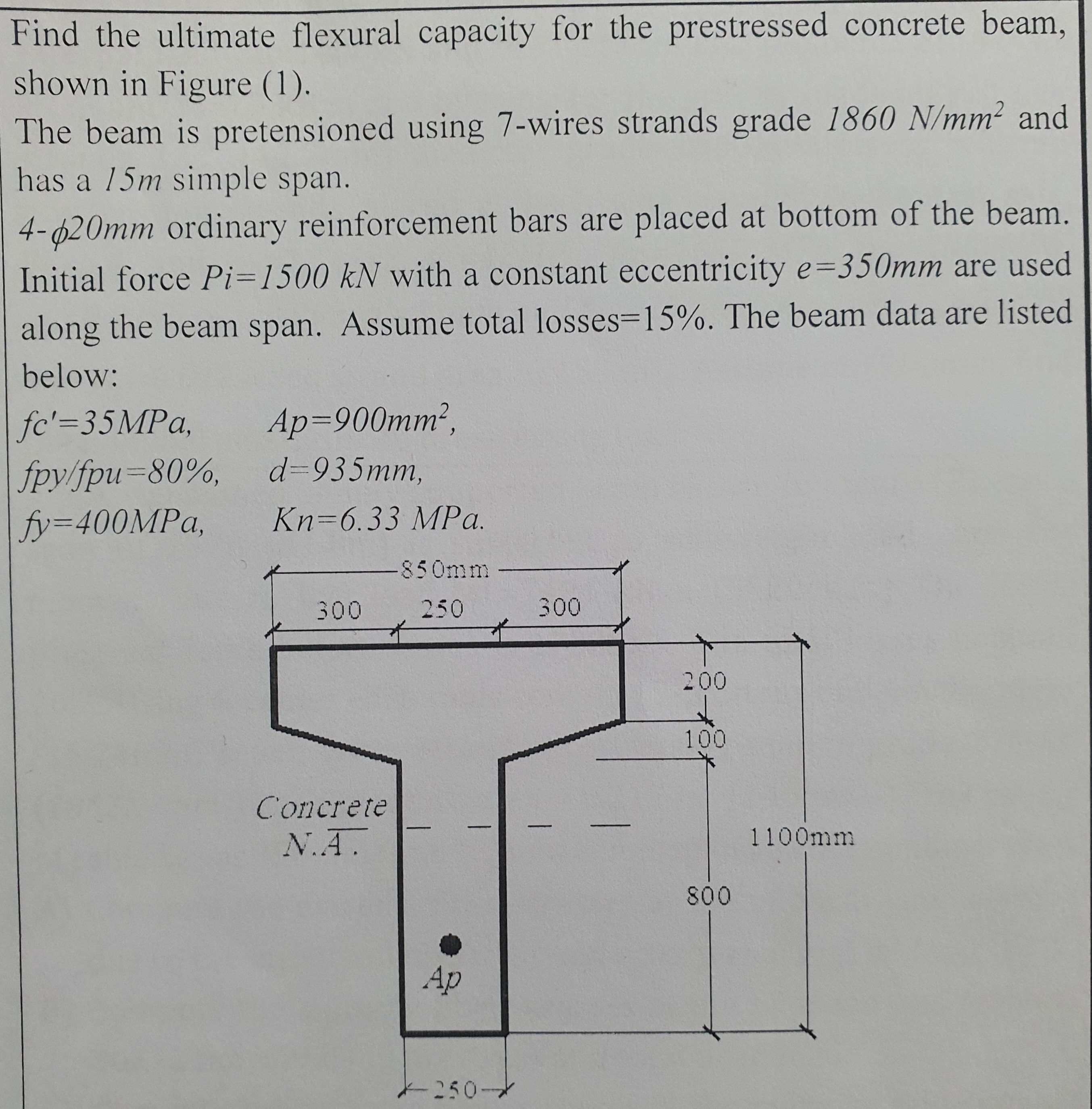 Solved Find the ultimate flexural capacity for the | Chegg.com