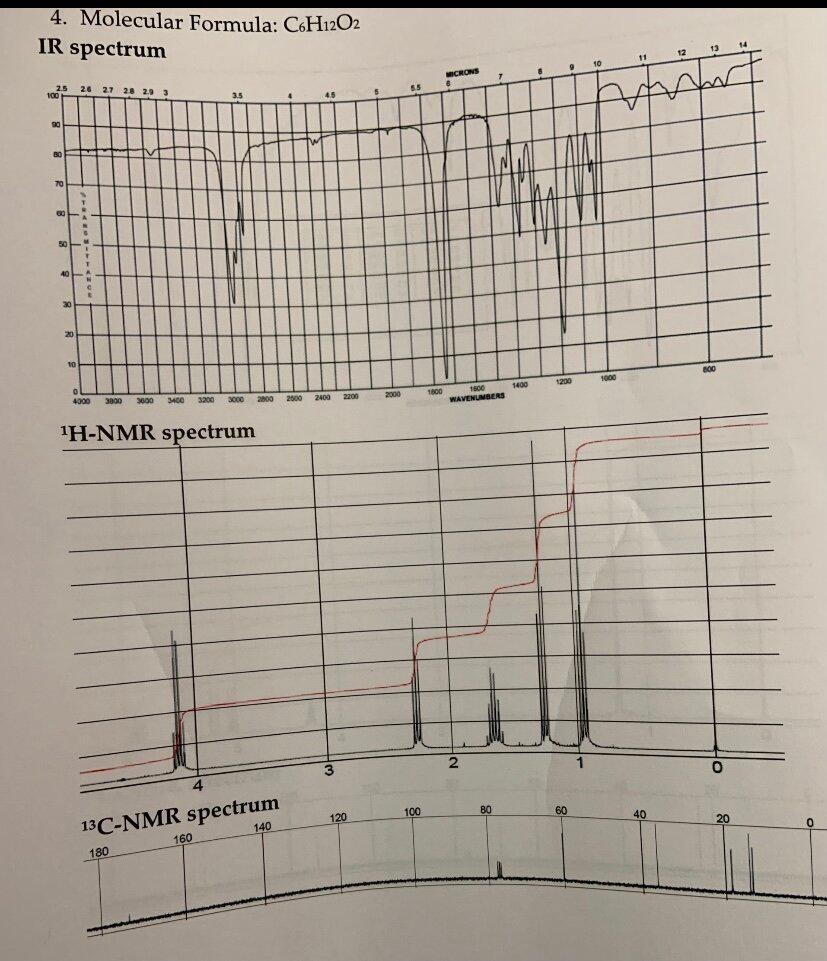 Solved 4. Molecular Formula: C6H12O2 IR spectrum 12 MICRONS | Chegg.com