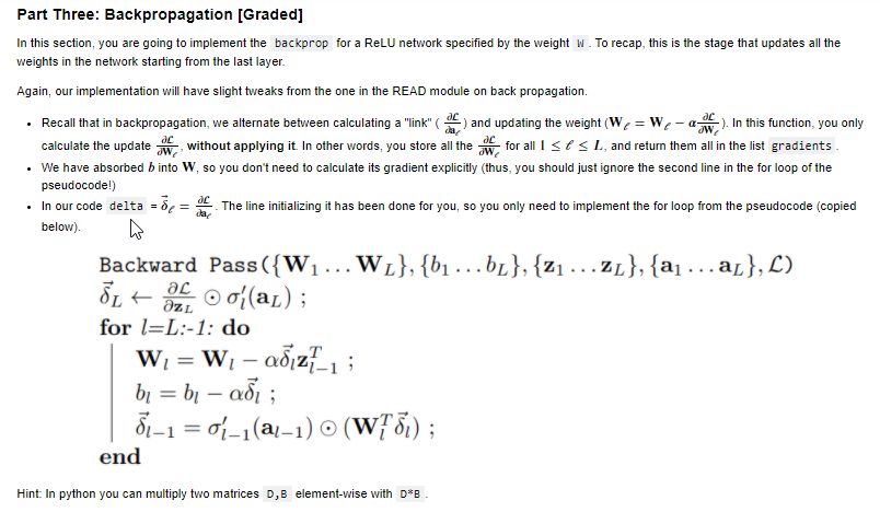 Solved W Part Three: Backpropagation (Graded] In this | Chegg.com
