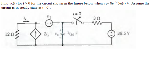 Solved Find vc(t) for t>0 for the circuit shown in the | Chegg.com
