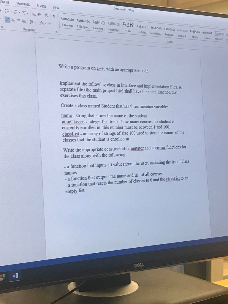 Solved Ences Mailings Review Ve Document1 Word Paragraph