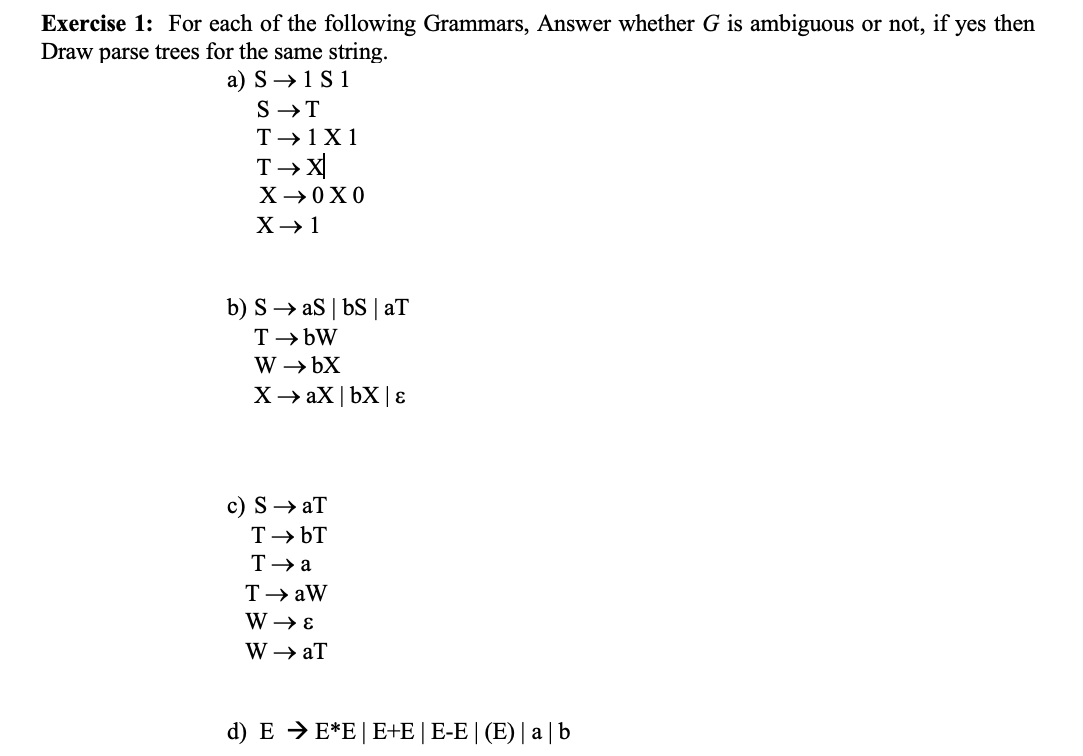 Solved Exercise 1: For each of the following Grammars, | Chegg.com