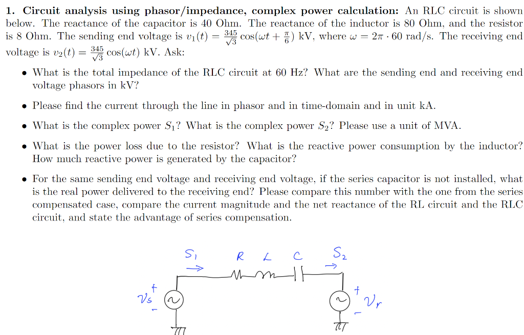 Solved 1. Circuit analysis using phasor/impedance, complex | Chegg.com