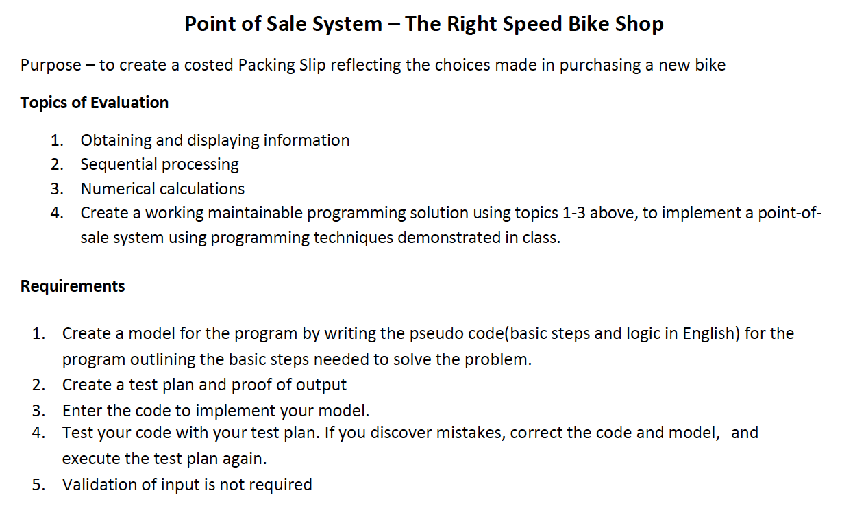 Solved Point of Sale System - The Right Speed Bike Shop | Chegg.com