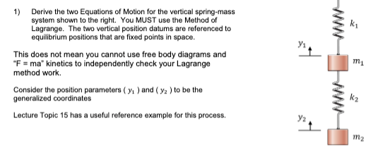 Solved ki yi 1) Derive the two Equations of Motion for the | Chegg.com