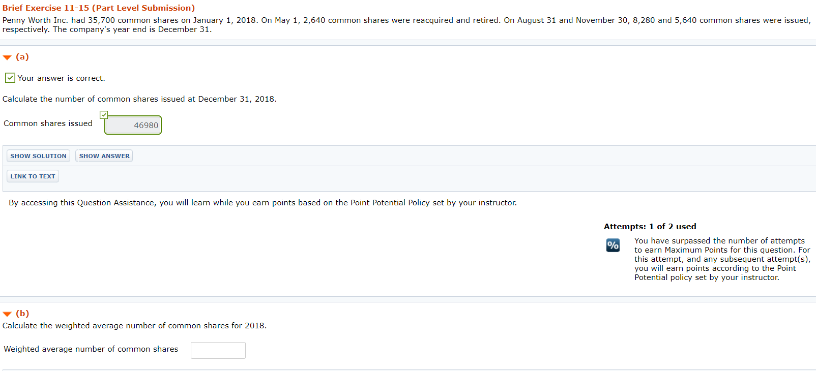 Solved Brief Exercise 11-15 (Part Level Submission) Penny | Chegg.com