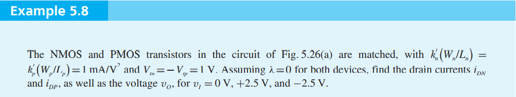 Solved Example 5.8 The NMOS and PMOS transistors in the | Chegg.com