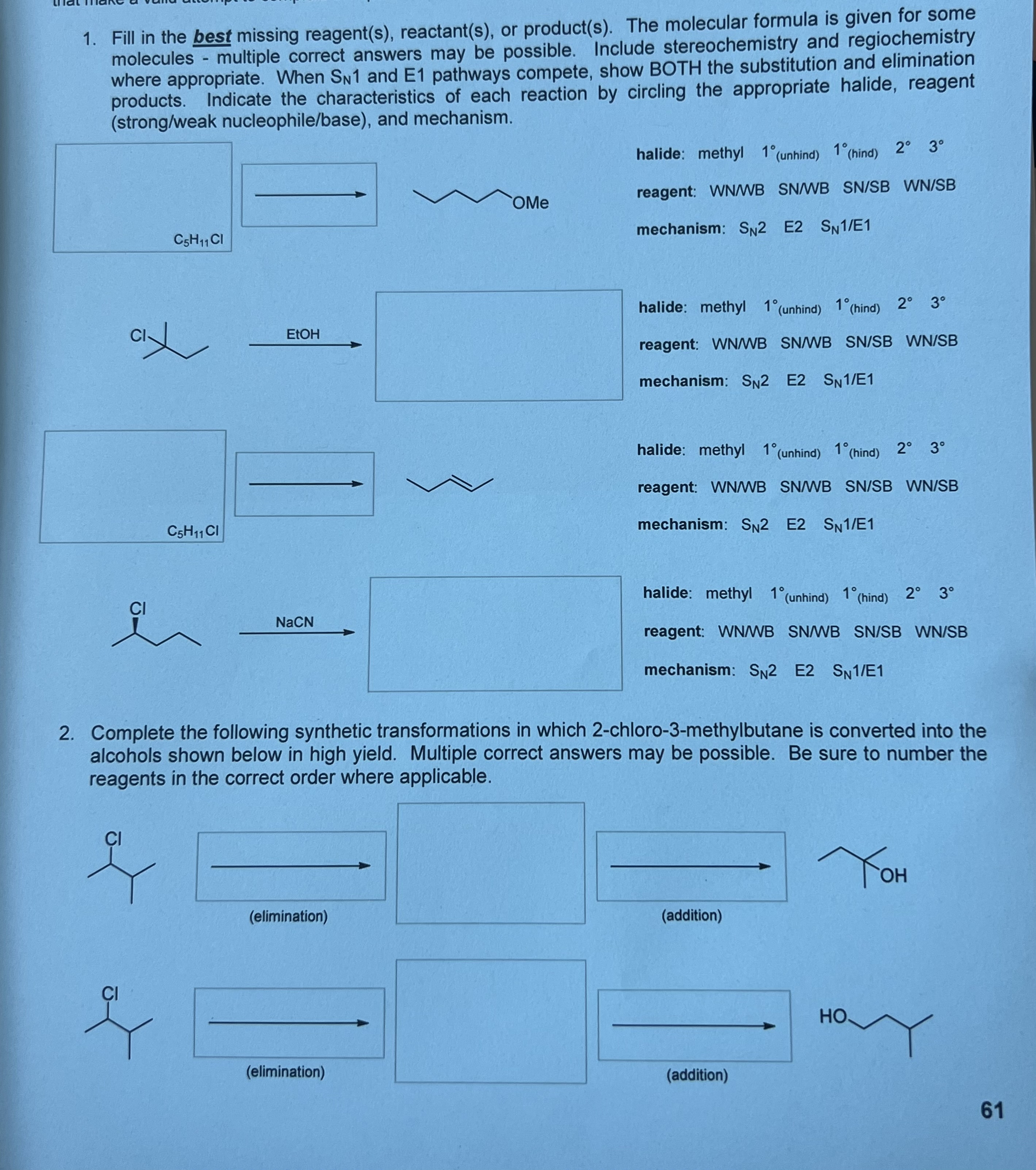 Solved Fill in ﻿the best missing reagent(s), | Chegg.com