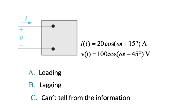 Solved 1. Consider the sinusoidal voltage and current for a | Chegg.com
