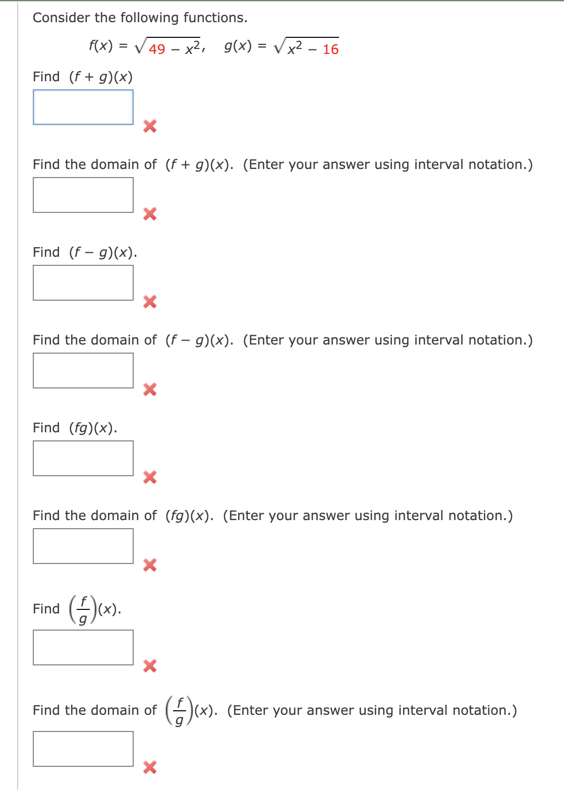 Solved Consider the following functions. | Chegg.com