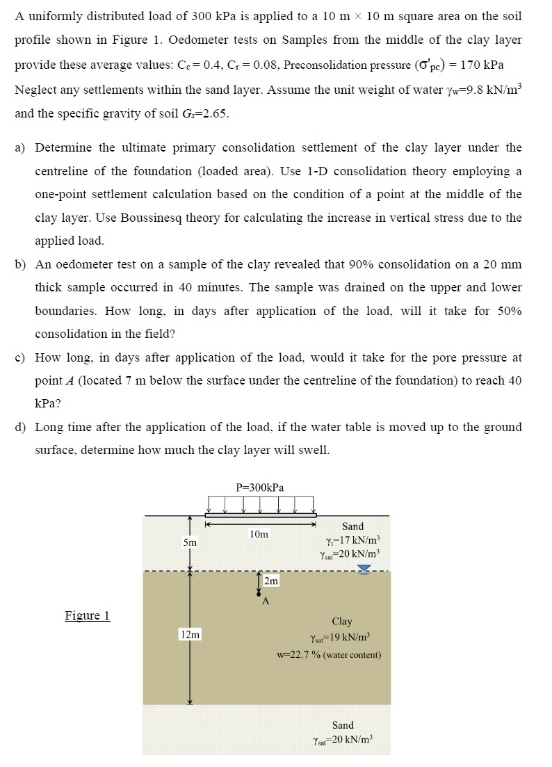 Solved A uniformly distributed load of 300 kPa is applied to | Chegg.com