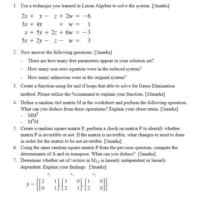 Solved 1. Use a technique you learned in Linear Algebra to | Chegg.com