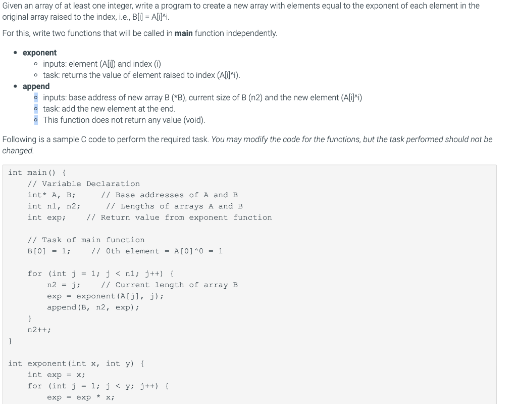 Solved Given an array of at least one integer, write a | Chegg.com